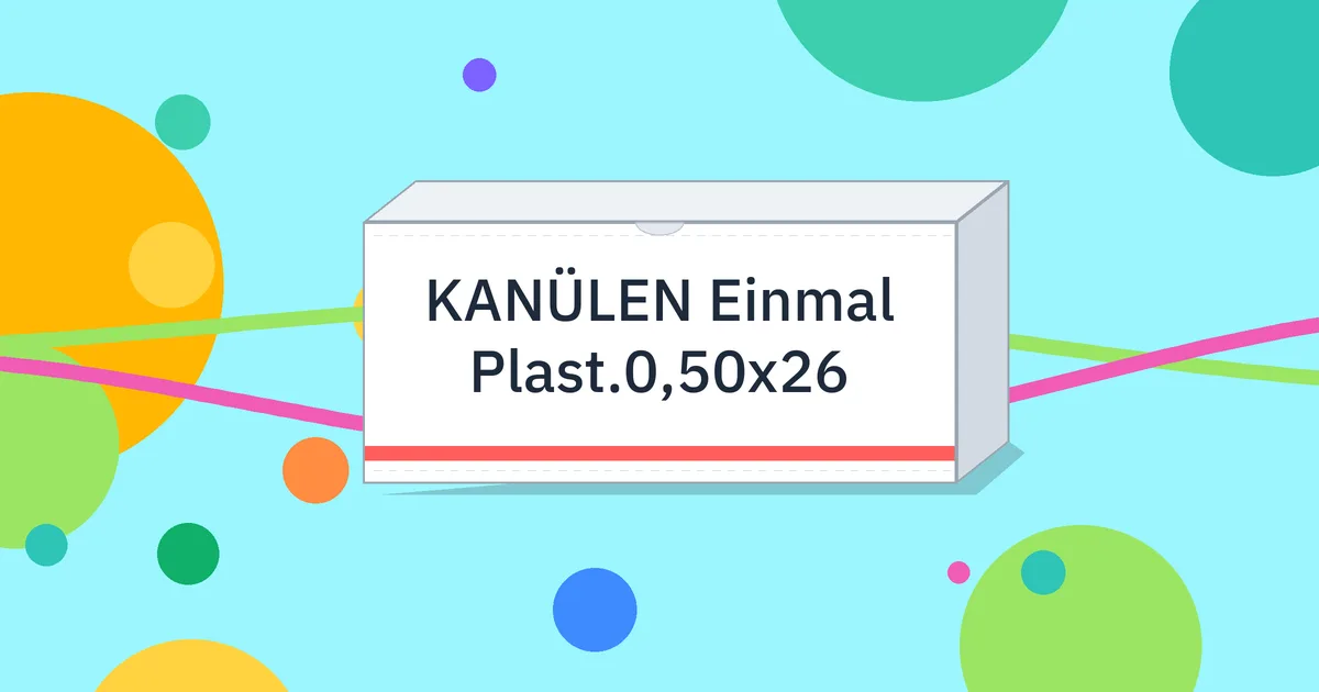 Symbolbild: Packung mit der Aufschrift KANÜLEN Einmal Plast.0,50x26 (PZN 01729140) – Verfügbarkeit und Bezug in Apotheken in Frankfurt am Main