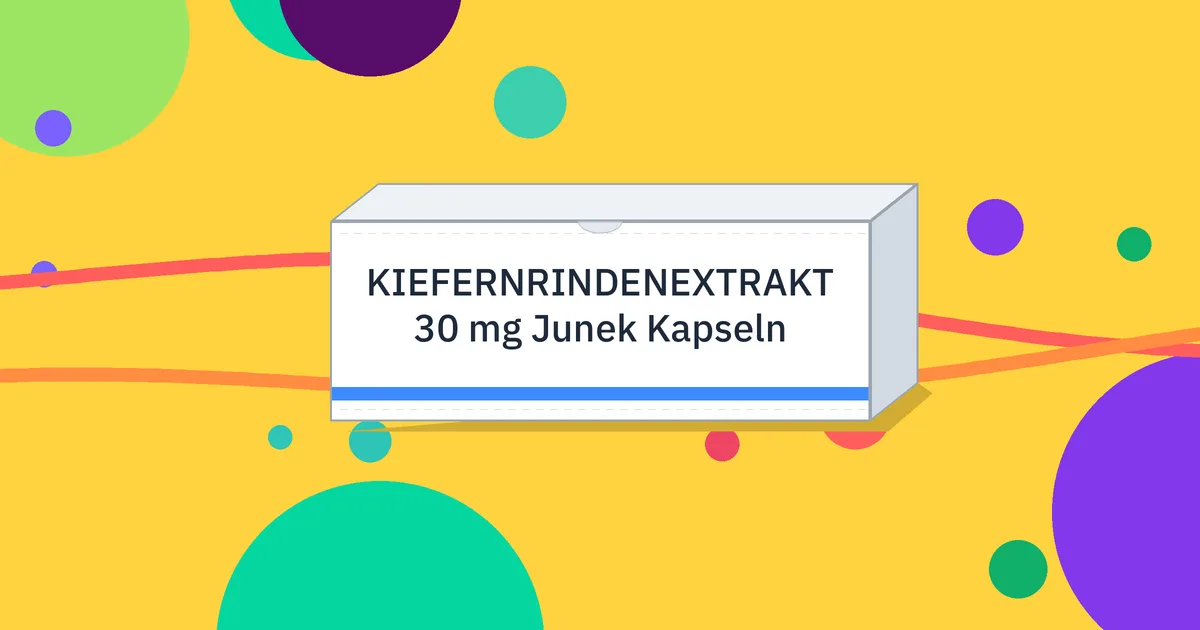 Symbolbild: Packung mit der Aufschrift KIEFERNRINDENEXTRAKT 30 mg Junek Kapseln (PZN 01644811) – Verfügbarkeit und Bezug in Apotheken in Frankfurt am Main