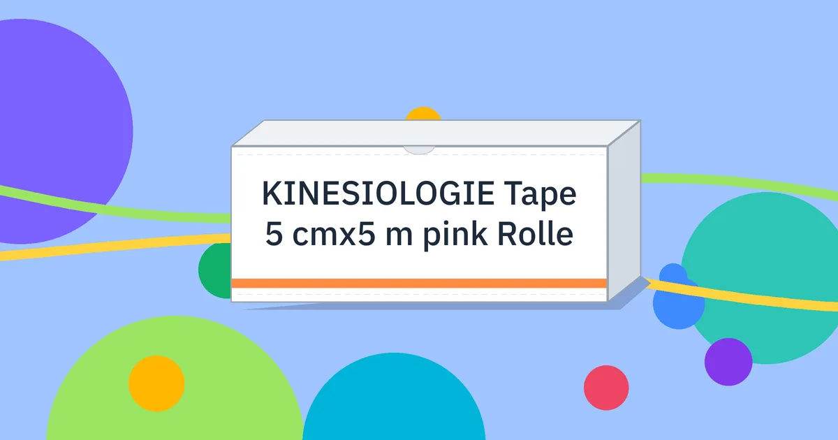 Symbolbild: Packung mit der Aufschrift KINESIOLOGIE Tape 5 cmx5 m pink Rolle (PZN 20634190) – Verfügbarkeit und Bezug in Apotheken in Frankfurt am Main