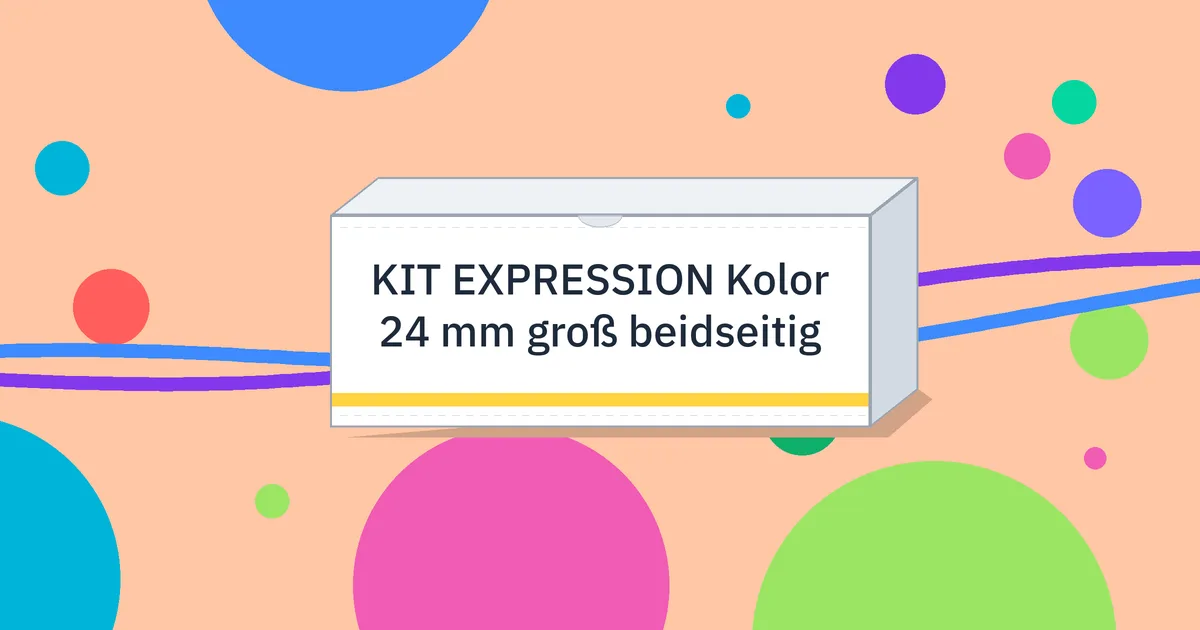 Symbolbild: Packung mit der Aufschrift KIT EXPRESSION Kolor 24 mm groß beidseitig (PZN 10134084) – Verfügbarkeit und Bezug in Apotheken in Frankfurt am Main