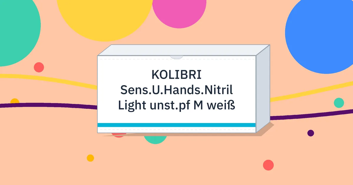 Symbolbild: Packung mit der Aufschrift KOLIBRI Sens.U.Hands.Nitril Light unst.pf M weiß (PZN 15199361) – Verfügbarkeit und Bezug in Apotheken in Frankfurt am Main