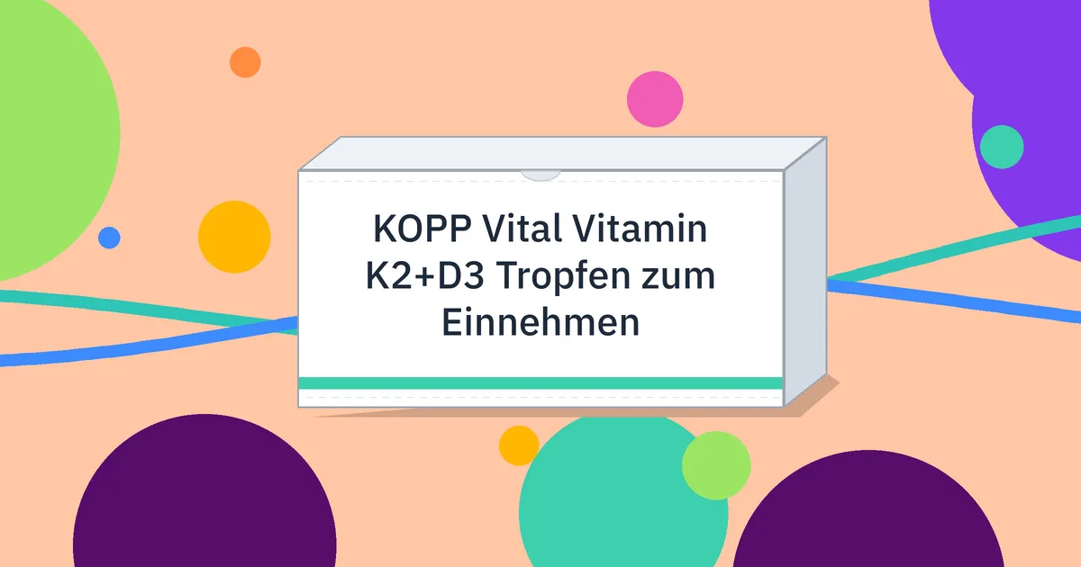 Symbolbild: Packung mit der Aufschrift KOPP Vital Vitamin K2+D3 Tropfen zum Einnehmen (PZN 18811176) – Verfügbarkeit und Bezug in Apotheken in Frankfurt am Main