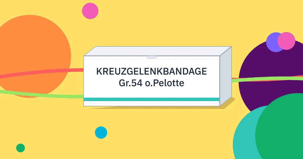 Symbolbild: Packung mit der Aufschrift KREUZGELENKBANDAGE Gr.54 o.Pelotte (PZN 01731496) – Verfügbarkeit und Bezug in Apotheken in Frankfurt am Main