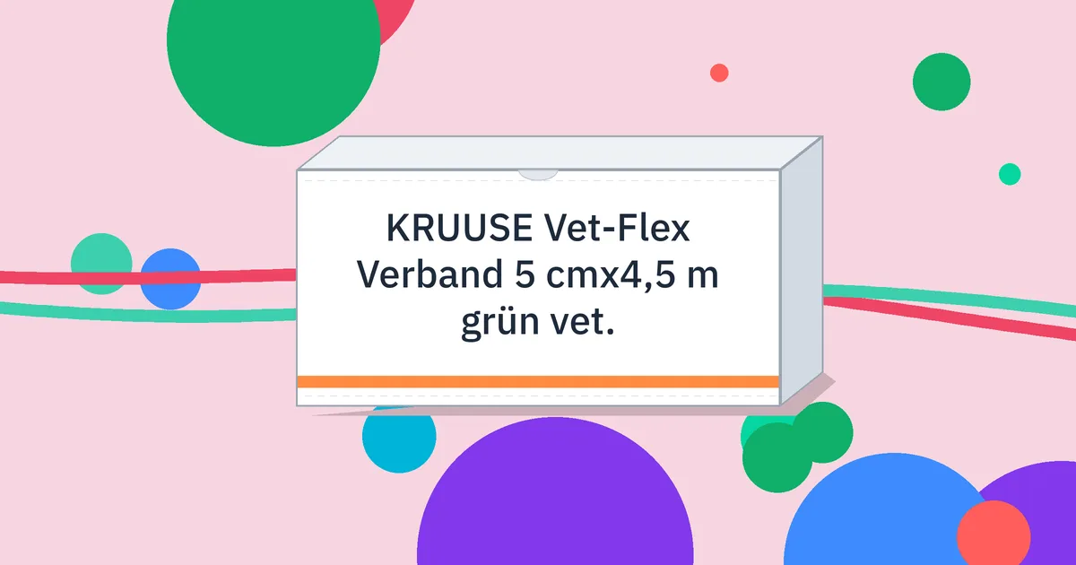 Symbolbild: Packung mit der Aufschrift KRUUSE Vet-Flex Verband 5 cmx4,5 m grün vet. (PZN 18443519) – Verfügbarkeit und Bezug in Apotheken in Frankfurt am Main