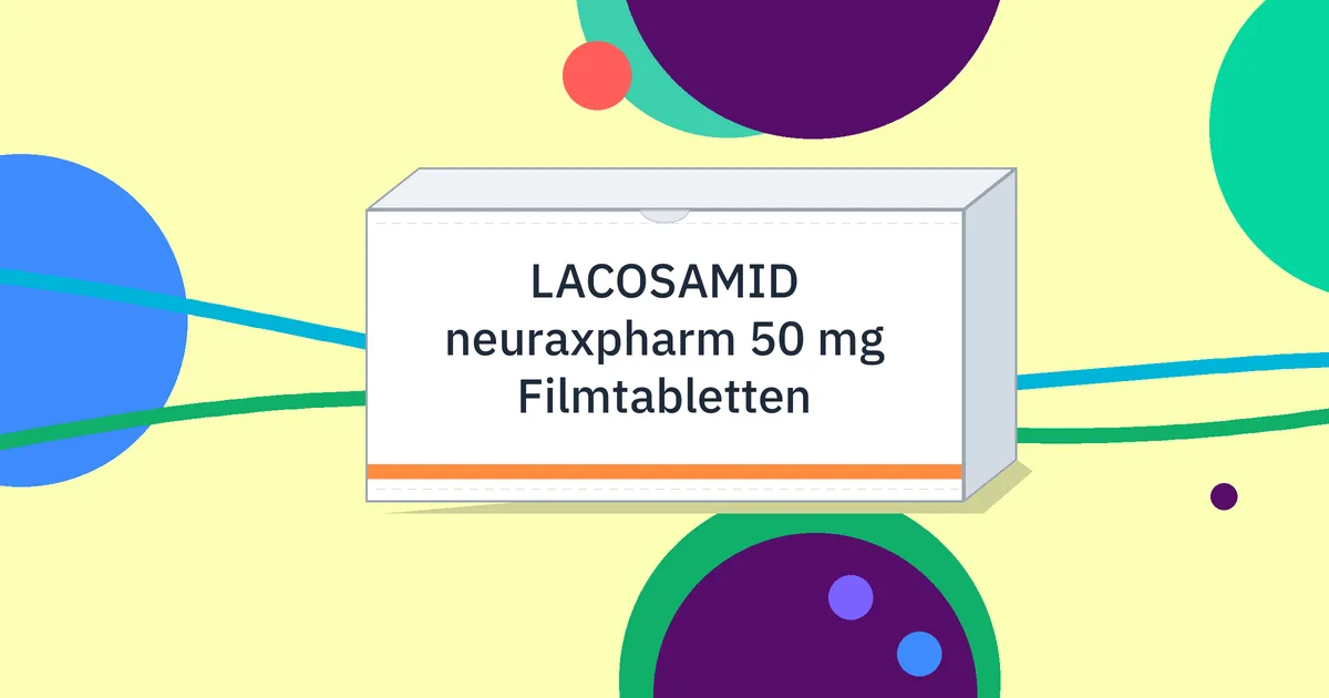 Symbolbild: Packung mit der Aufschrift LACOSAMID neuraxpharm 50 mg Filmtabletten (PZN 18085741) – Verfügbarkeit und Bezug in Apotheken in Frankfurt am Main