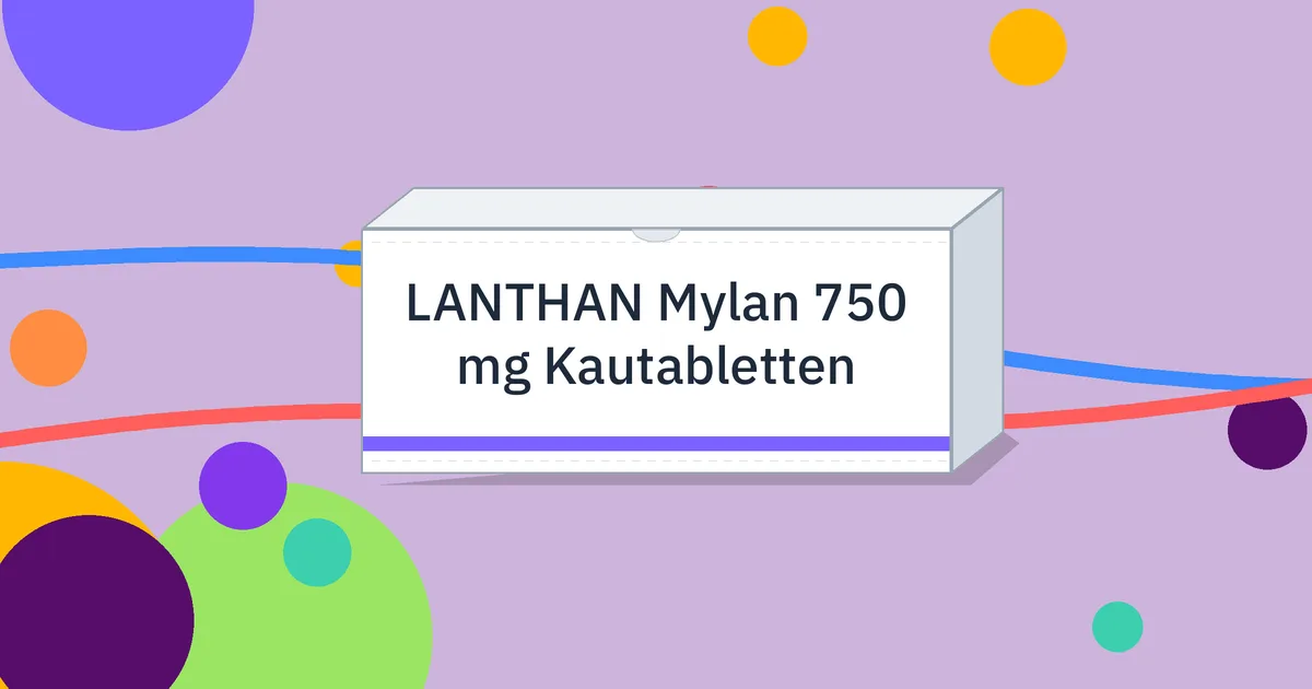 Symbolbild: Packung mit der Aufschrift LANTHAN Mylan 750 mg Kautabletten (PZN 17167804) – Verfügbarkeit und Bezug in Apotheken in Frankfurt am Main