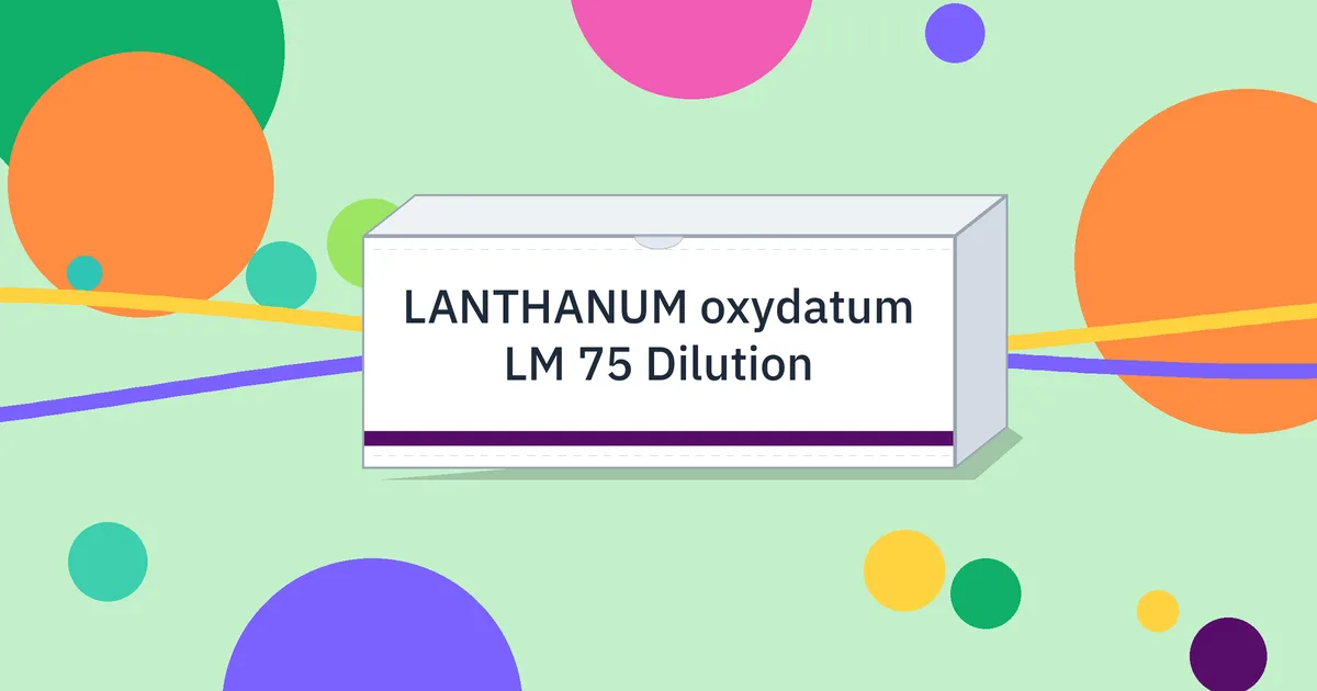 Symbolbild: Packung mit der Aufschrift LANTHANUM oxydatum LM 75 Dilution (PZN 13522496) – Verfügbarkeit und Bezug in Apotheken in Frankfurt am Main