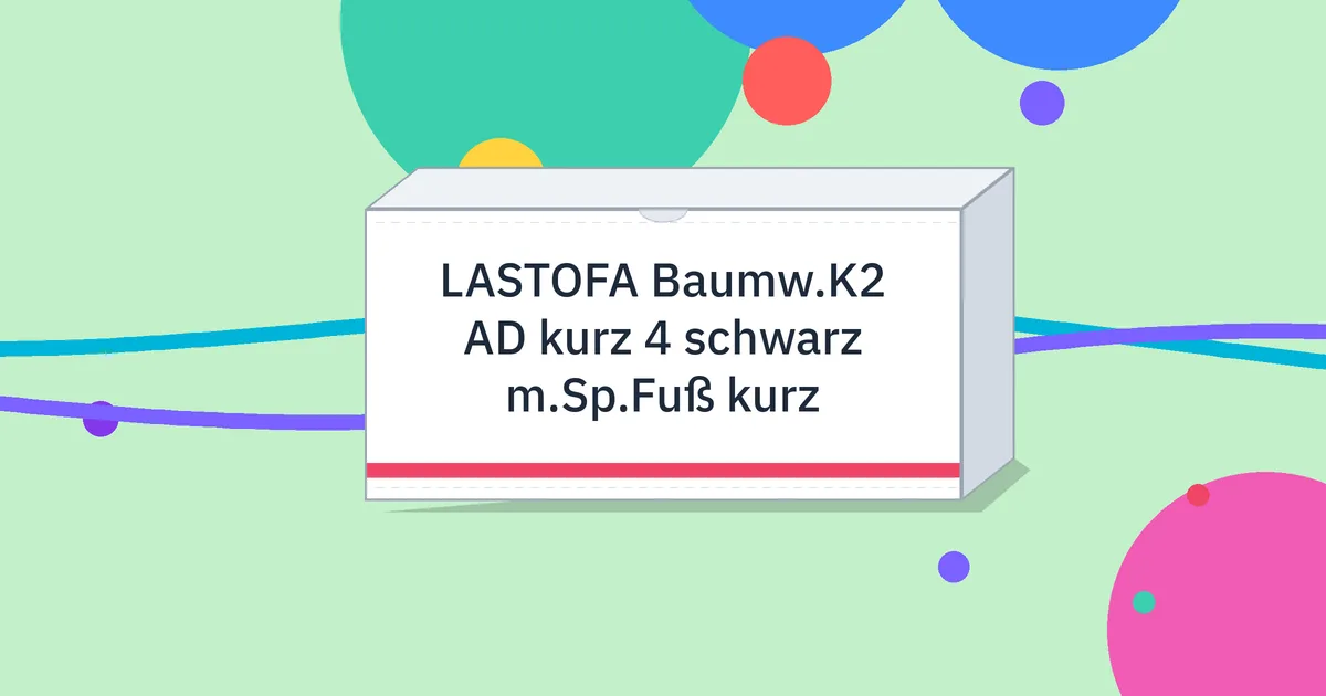 Symbolbild: Packung mit der Aufschrift LASTOFA Baumw.K2 AD kurz 4 schwarz m.Sp.Fuß kurz (PZN 01945524) – Verfügbarkeit und Bezug in Apotheken in Frankfurt am Main