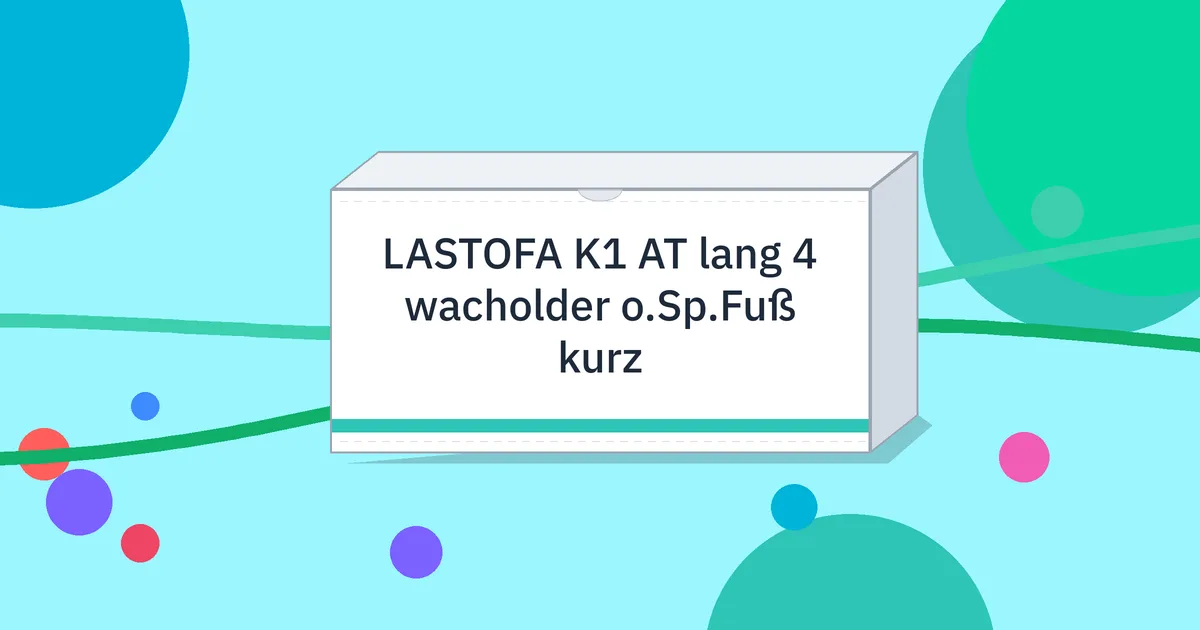 Symbolbild: Packung mit der Aufschrift LASTOFA K1 AT lang 4 wacholder o.Sp.Fuß kurz (PZN 13796265) – Verfügbarkeit und Bezug in Apotheken in Frankfurt am Main
