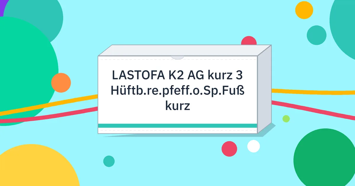 Symbolbild: Packung mit der Aufschrift LASTOFA K2 AG kurz 3 Hüftb.re.pfeff.o.Sp.Fuß kurz (PZN 13811421) – Verfügbarkeit und Bezug in Apotheken in Frankfurt am Main