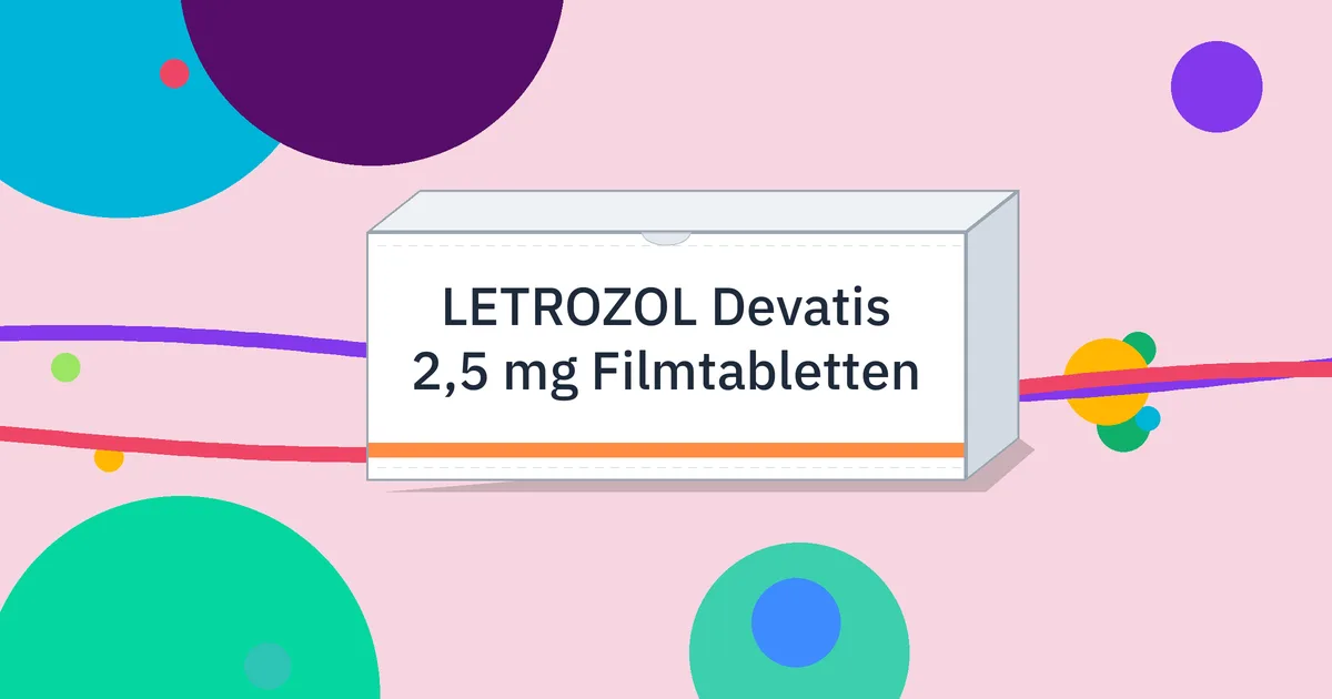 Symbolbild: Packung mit der Aufschrift LETROZOL Devatis 2,5 mg Filmtabletten (PZN 11483970) – Verfügbarkeit und Bezug in Apotheken in Frankfurt am Main