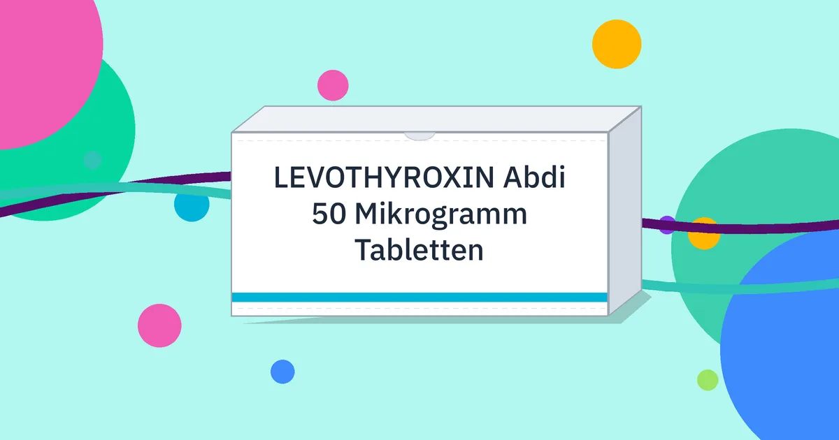 Symbolbild: Packung mit der Aufschrift LEVOTHYROXIN Abdi 50 Mikrogramm Tabletten (PZN 18203293) – Verfügbarkeit und Bezug in Apotheken in Frankfurt am Main