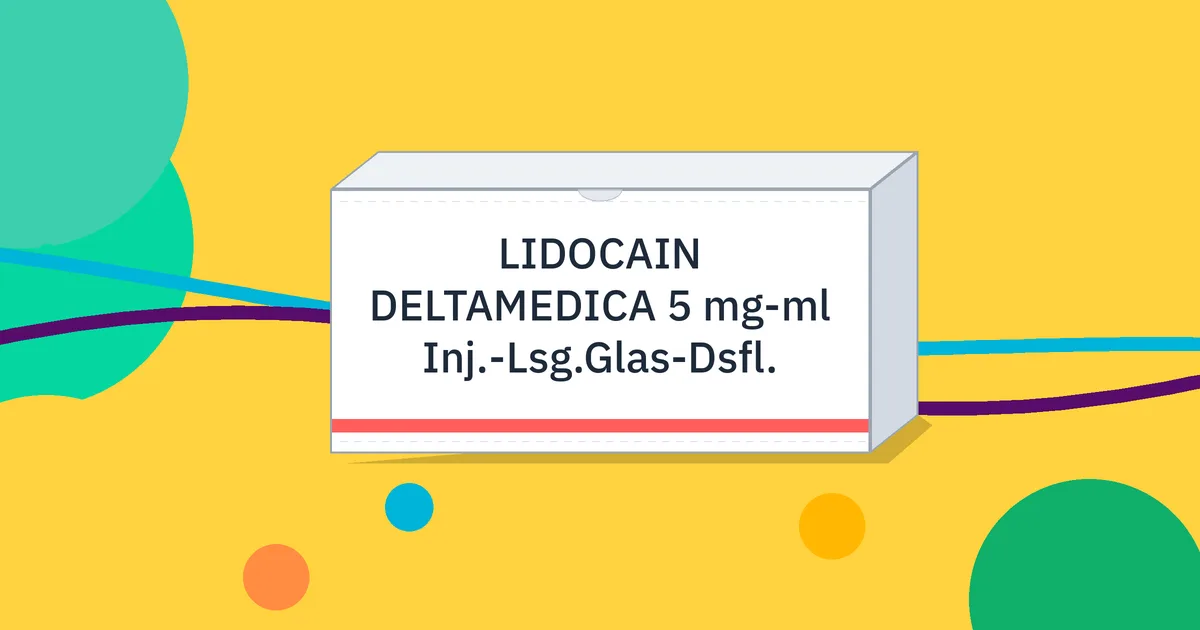 Symbolbild: Packung mit der Aufschrift LIDOCAIN DELTAMEDICA 5 mg-ml Inj.-Lsg.Glas-Dsfl. (PZN 09220157) – Verfügbarkeit und Bezug in Apotheken in Frankfurt am Main
