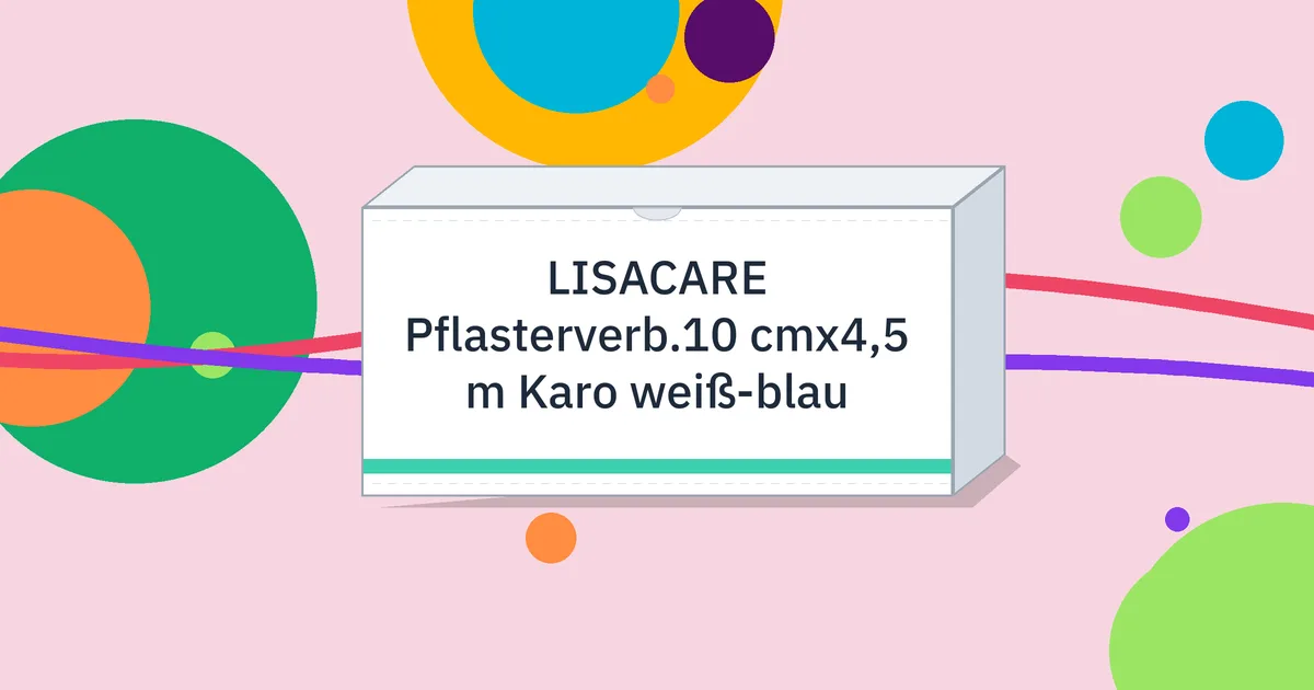 Symbolbild: Packung mit der Aufschrift LISACARE Pflasterverb.10 cmx4,5 m Karo weiß-blau (PZN 17893338) – Verfügbarkeit und Bezug in Apotheken in Frankfurt am Main