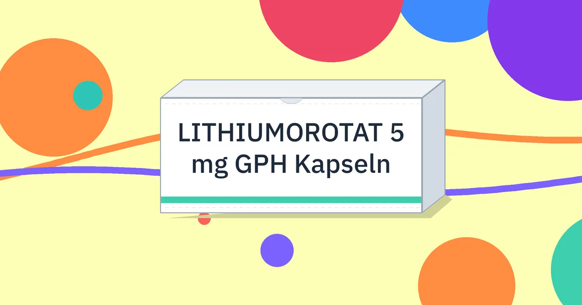 Symbolbild: Packung mit der Aufschrift LITHIUMOROTAT 5 mg GPH Kapseln (PZN 20124520) – Verfügbarkeit und Bezug in Apotheken in Frankfurt am Main