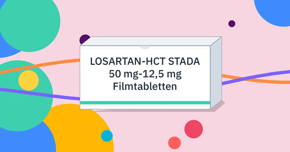 Symbolbild: Packung mit der Aufschrift LOSARTAN-HCT STADA 50 mg-12,5 mg Filmtabletten (PZN 05851263) – Verfügbarkeit und Bezug in Apotheken in Frankfurt am Main