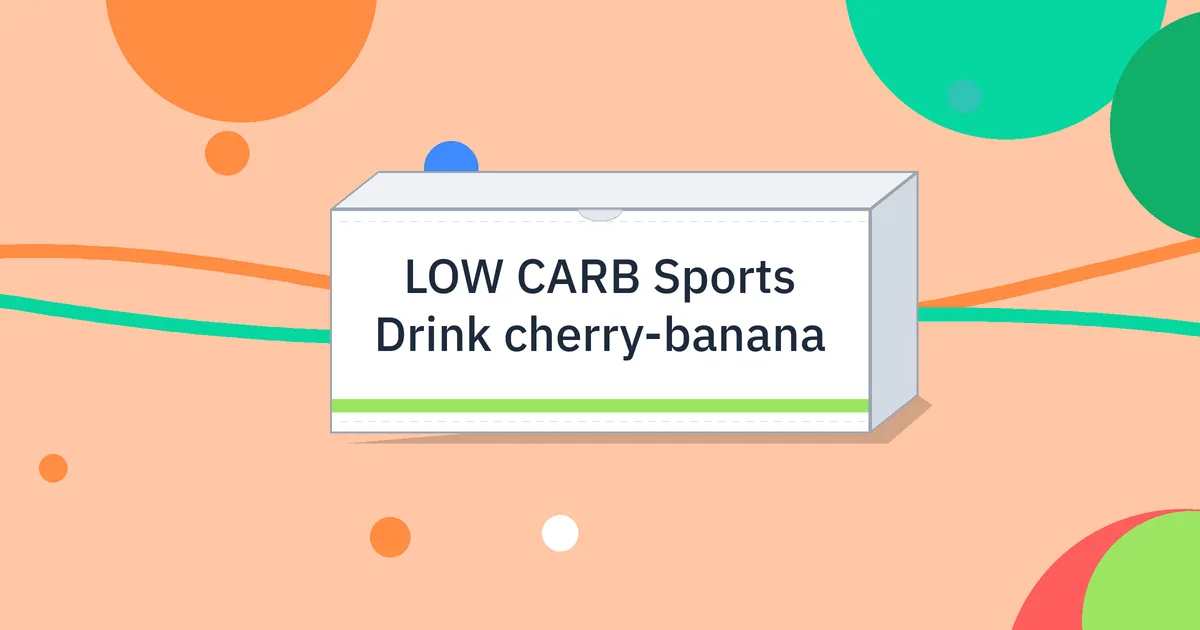 Symbolbild: Packung mit der Aufschrift LOW CARB Sports Drink cherry-banana (PZN 07678248) – Verfügbarkeit und Bezug in Apotheken in Frankfurt am Main
