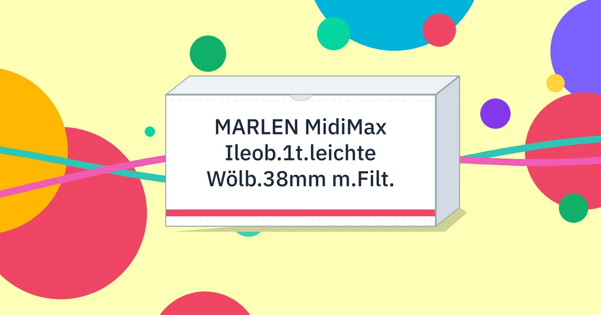 Symbolbild: Packung mit der Aufschrift MARLEN MidiMax Ileob.1t.leichte Wölb.38mm m.Filt. (PZN 16658227) – Verfügbarkeit und Bezug in Apotheken in Frankfurt am Main