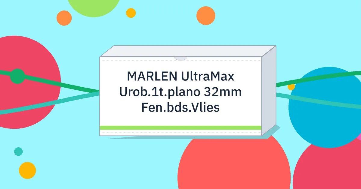 Symbolbild: Packung mit der Aufschrift MARLEN UltraMax Urob.1t.plano 32mm Fen.bds.Vlies (PZN 10741370) – Verfügbarkeit und Bezug in Apotheken in Frankfurt am Main