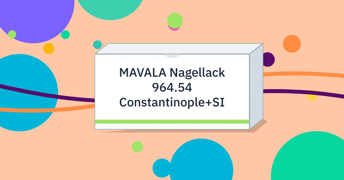 Symbolbild: Packung mit der Aufschrift MAVALA Nagellack 964.54 Constantinople+SI (PZN 18850041) – Verfügbarkeit und Bezug in Apotheken in Frankfurt am Main