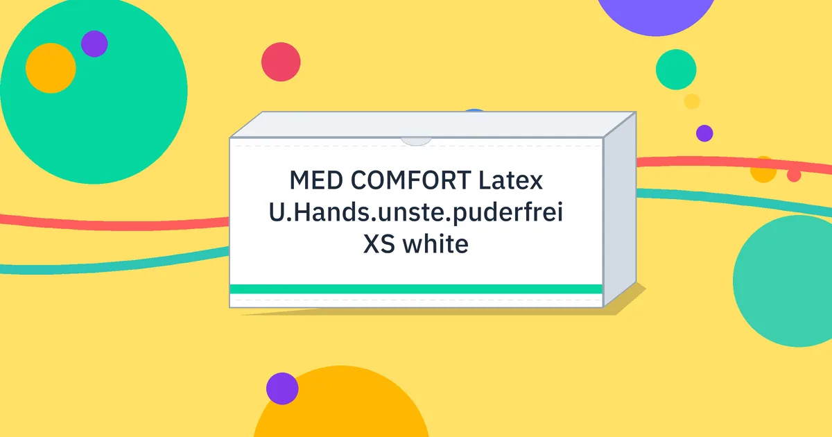 Symbolbild: Packung mit der Aufschrift MED COMFORT Latex U.Hands.unste.puderfrei XS white (PZN 15592236) – Verfügbarkeit und Bezug in Apotheken in Frankfurt am Main