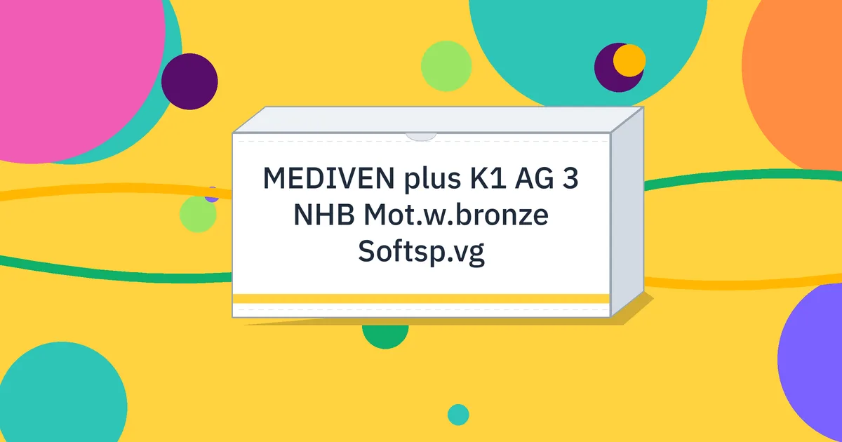 Symbolbild: Packung mit der Aufschrift MEDIVEN plus K1 AG 3 NHB Mot.w.bronze Softsp.vg (PZN 15920410) – Verfügbarkeit und Bezug in Apotheken in Frankfurt am Main