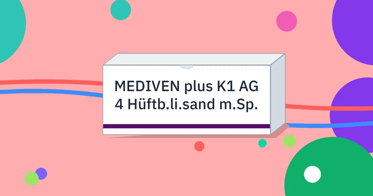 Symbolbild: Packung mit der Aufschrift MEDIVEN plus K1 AG 4 Hüftb.li.sand m.Sp. (PZN 18938706) – Verfügbarkeit und Bezug in Apotheken in Frankfurt am Main