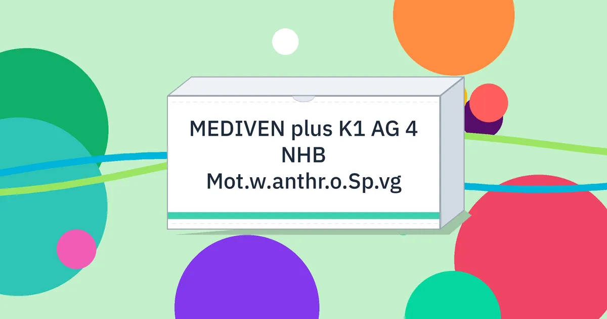 Symbolbild: Packung mit der Aufschrift MEDIVEN plus K1 AG 4 NHB Mot.w.anthr.o.Sp.vg (PZN 15919393) – Verfügbarkeit und Bezug in Apotheken in Frankfurt am Main