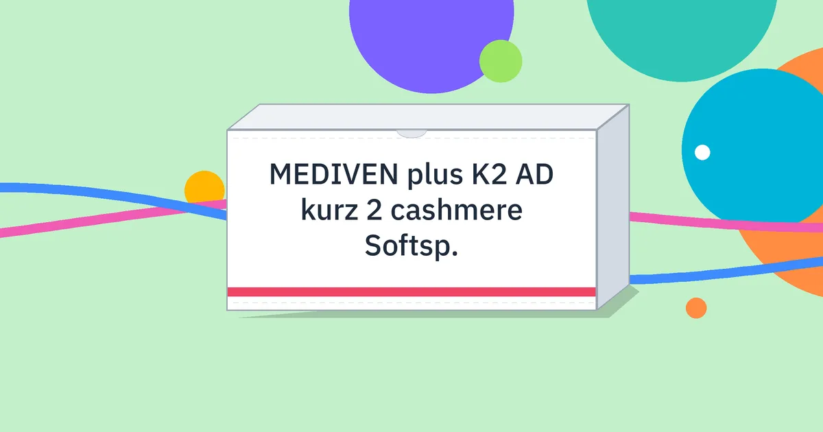 Symbolbild: Packung mit der Aufschrift MEDIVEN plus K2 AD kurz 2 cashmere Softsp. (PZN 15096891) – Verfügbarkeit und Bezug in Apotheken in Frankfurt am Main