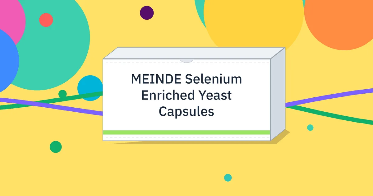 Symbolbild: Packung mit der Aufschrift MEINDE Selenium Enriched Yeast Capsules (PZN 20107705) – Verfügbarkeit und Bezug in Apotheken in Frankfurt am Main
