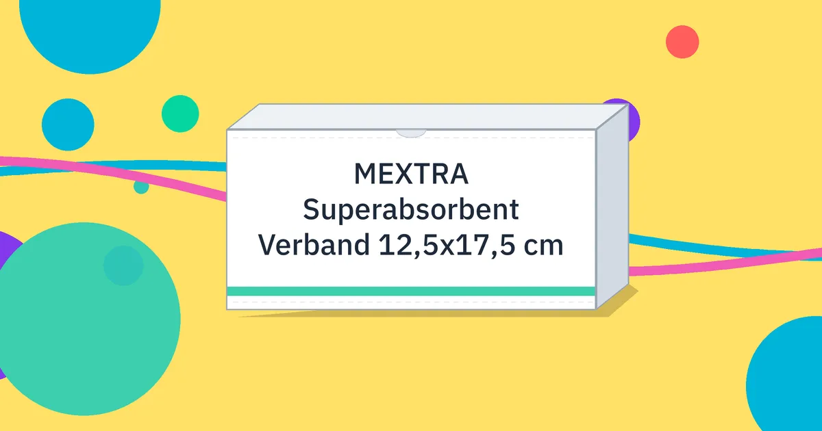 Symbolbild: Packung mit der Aufschrift MEXTRA Superabsorbent Verband 12,5x17,5 cm (PZN 09200456) – Verfügbarkeit und Bezug in Apotheken in Frankfurt am Main