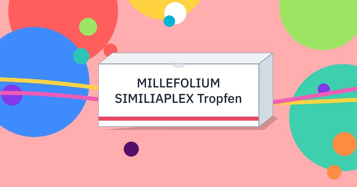 Symbolbild: Packung mit der Aufschrift MILLEFOLIUM SIMILIAPLEX Tropfen (PZN 01353522) – Verfügbarkeit und Bezug in Apotheken in Frankfurt am Main