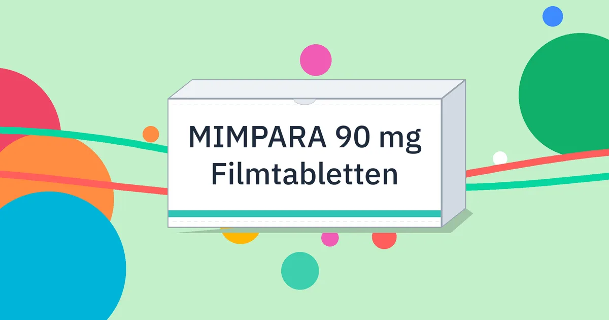 Symbolbild: Packung mit der Aufschrift MIMPARA 90 mg Filmtabletten (PZN 00623899) – Verfügbarkeit und Bezug in Apotheken in Frankfurt am Main