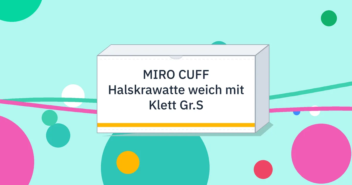 Symbolbild: Packung mit der Aufschrift MIRO CUFF Halskrawatte weich mit Klett Gr.S (PZN 06853117) – Verfügbarkeit und Bezug in Apotheken in Frankfurt am Main