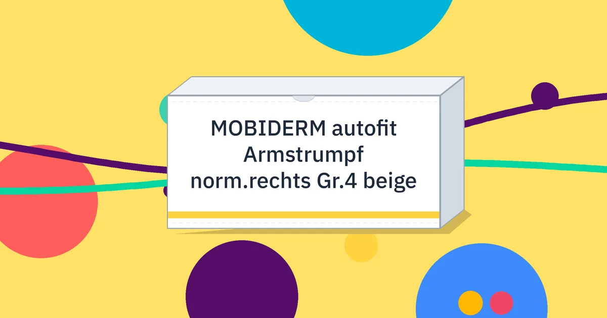 Symbolbild: Packung mit der Aufschrift MOBIDERM autofit Armstrumpf norm.rechts Gr.4 beige (PZN 19741911) – Verfügbarkeit und Bezug in Apotheken in Frankfurt am Main