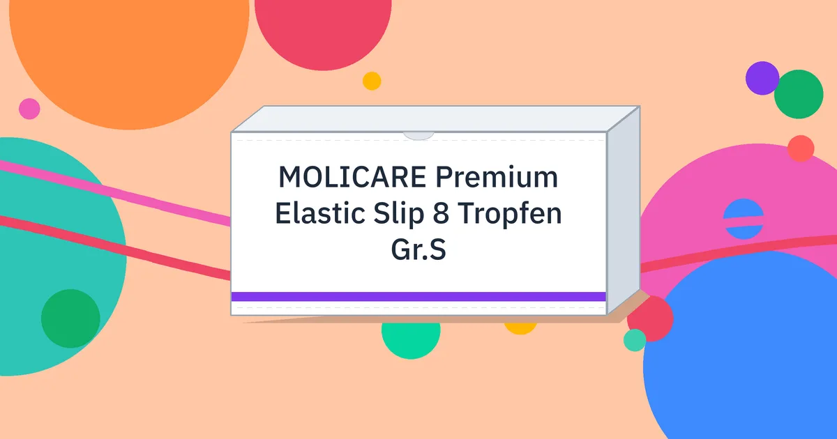 Symbolbild: Packung mit der Aufschrift MOLICARE Premium Elastic Slip 8 Tropfen Gr.S (PZN 14355445) – Verfügbarkeit und Bezug in Apotheken in Frankfurt am Main