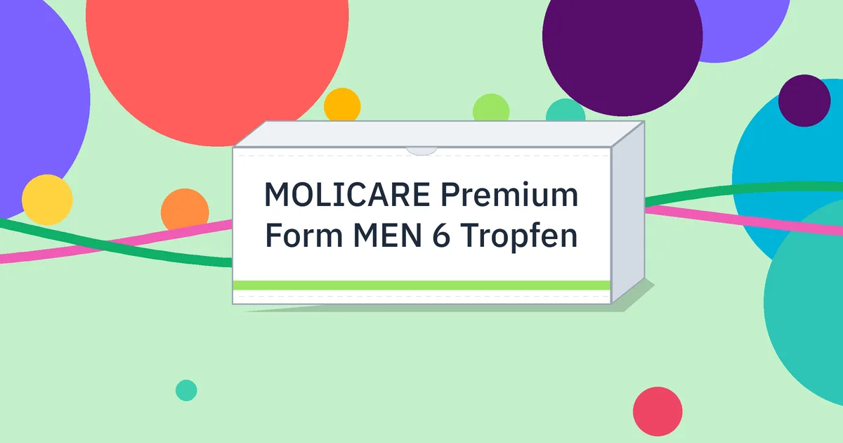 Symbolbild: Packung mit der Aufschrift MOLICARE Premium Form MEN 6 Tropfen (PZN 17633726) – Verfügbarkeit und Bezug in Apotheken in Frankfurt am Main