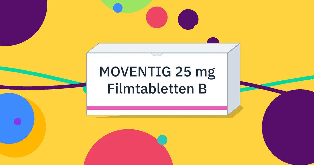 Symbolbild: Packung mit der Aufschrift MOVENTIG 25 mg Filmtabletten B (PZN 17536816) – Verfügbarkeit und Bezug in Apotheken in Frankfurt am Main
