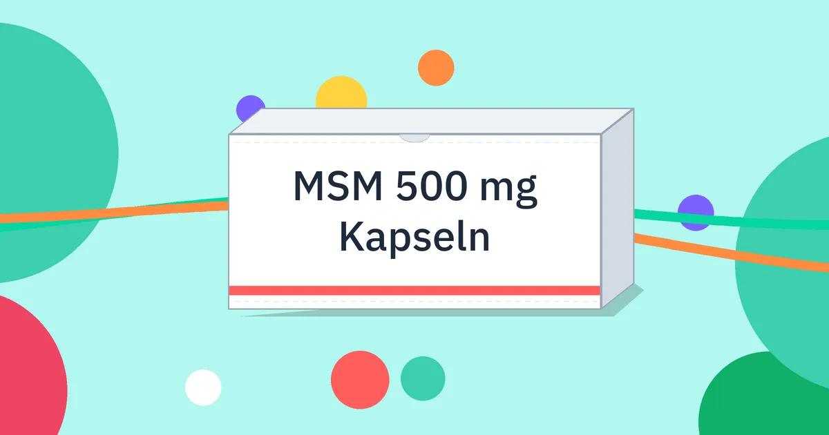 Symbolbild: Packung mit der Aufschrift MSM 500 mg Kapseln (PZN 11516497) – Verfügbarkeit und Bezug in Apotheken in Frankfurt am Main