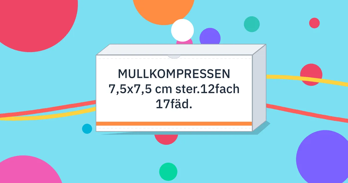 Symbolbild: Packung mit der Aufschrift MULLKOMPRESSEN 7,5x7,5 cm ster.12fach 17fäd. (PZN 06930102) – Verfügbarkeit und Bezug in Apotheken in Frankfurt am Main