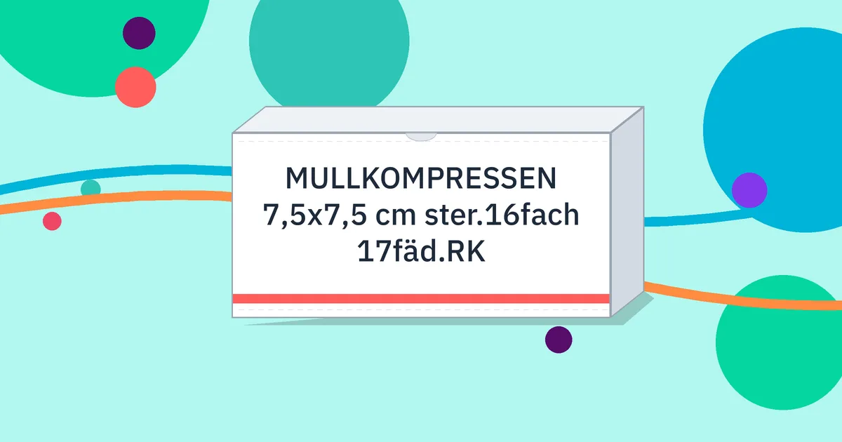 Symbolbild: Packung mit der Aufschrift MULLKOMPRESSEN 7,5x7,5 cm ster.16fach 17fäd.RK (PZN 06930987) – Verfügbarkeit und Bezug in Apotheken in Frankfurt am Main