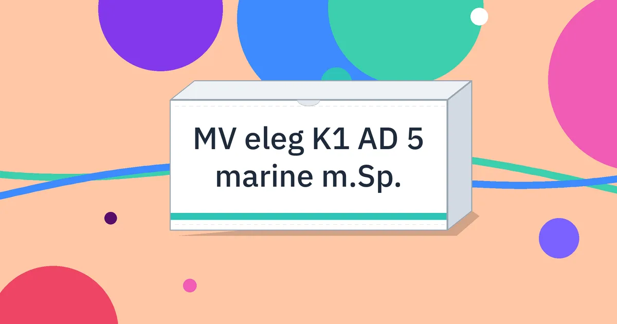 Symbolbild: Packung mit der Aufschrift MV eleg K1 AD 5 marine m.Sp. (PZN 14583703) – Verfügbarkeit und Bezug in Apotheken in Frankfurt am Main
