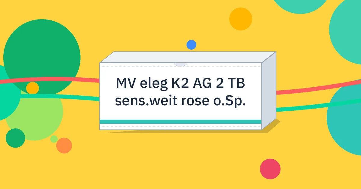 Symbolbild: Packung mit der Aufschrift MV eleg K2 AG 2 TB sens.weit rose o.Sp. (PZN 14699630) – Verfügbarkeit und Bezug in Apotheken in Frankfurt am Main