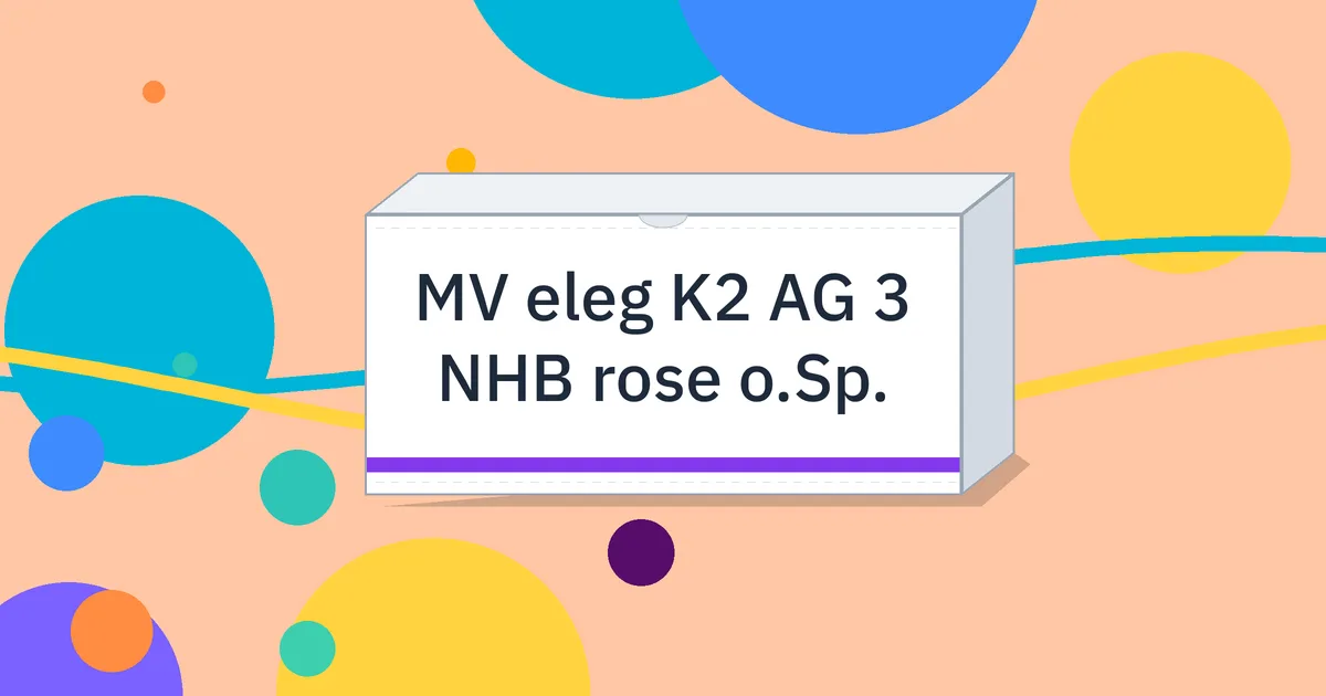 Symbolbild: Packung mit der Aufschrift MV eleg K2 AG 3 NHB rose o.Sp. (PZN 15730135) – Verfügbarkeit und Bezug in Apotheken in Frankfurt am Main