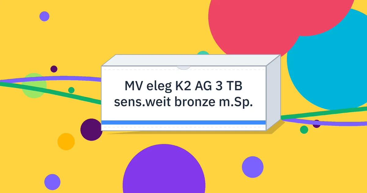 Symbolbild: Packung mit der Aufschrift MV eleg K2 AG 3 TB sens.weit bronze m.Sp. (PZN 14719083) – Verfügbarkeit und Bezug in Apotheken in Frankfurt am Main