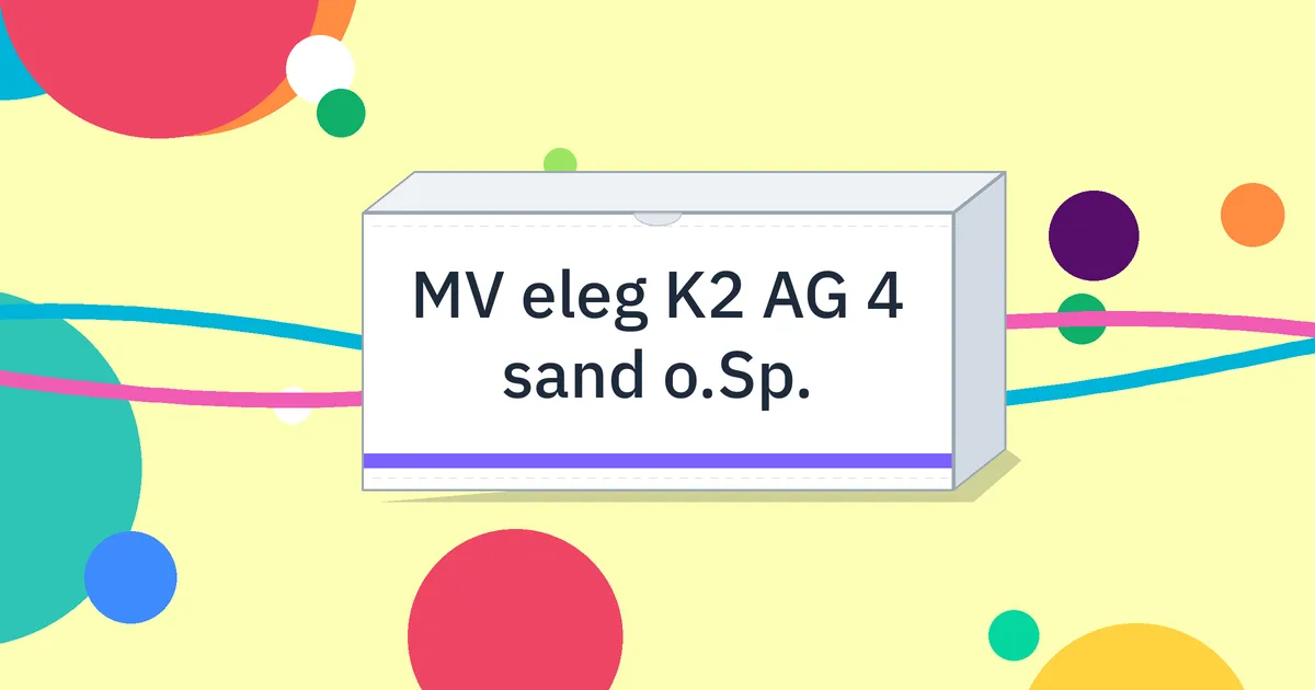 Symbolbild: Packung mit der Aufschrift MV eleg K2 AG 4 sand o.Sp. (PZN 18928292) – Verfügbarkeit und Bezug in Apotheken in Frankfurt am Main