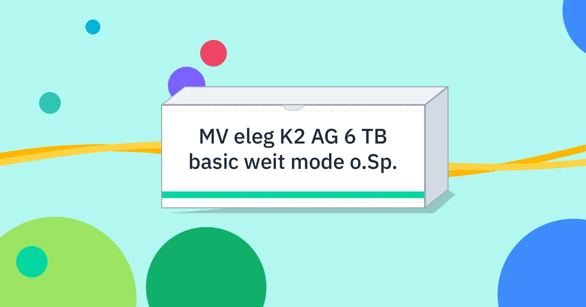 Symbolbild: Packung mit der Aufschrift MV eleg K2 AG 6 TB basic weit mode o.Sp. (PZN 09866913) – Verfügbarkeit und Bezug in Apotheken in Frankfurt am Main