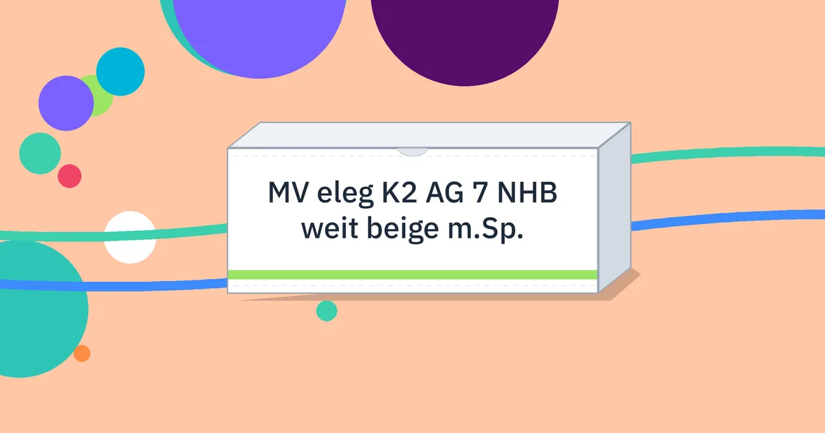 Symbolbild: Packung mit der Aufschrift MV eleg K2 AG 7 NHB weit beige m.Sp. (PZN 15729244) – Verfügbarkeit und Bezug in Apotheken in Frankfurt am Main