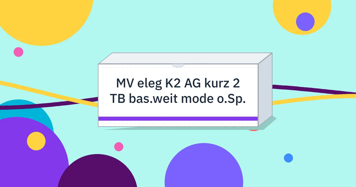 Symbolbild: Packung mit der Aufschrift MV eleg K2 AG kurz 2 TB bas.weit mode o.Sp. (PZN 09863027) – Verfügbarkeit und Bezug in Apotheken in Frankfurt am Main