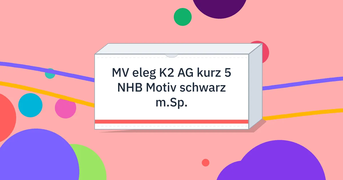 Symbolbild: Packung mit der Aufschrift MV eleg K2 AG kurz 5 NHB Motiv schwarz m.Sp. (PZN 15709106) – Verfügbarkeit und Bezug in Apotheken in Frankfurt am Main